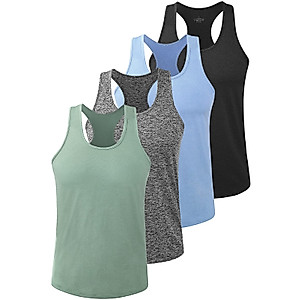 Vislivin Workout Tank Tops for Men Quick Dry Y-Back Tanks Bodybuilding Sleeveless Shirts-4 Packs Black/Sky Blue/Grey/ArmyGreen XXL