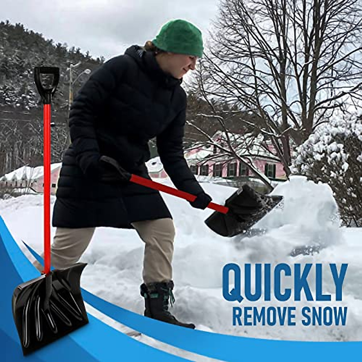 True Temper 36 Inch Snow Shovel - D Grip with Long Handle-Heavy Duty Snow Shovel-Ergonomic Snow Shovel - Snow Shovel for Driveway-Snow Pusher-Available with Premium Quality Centaurus AZ Gloves