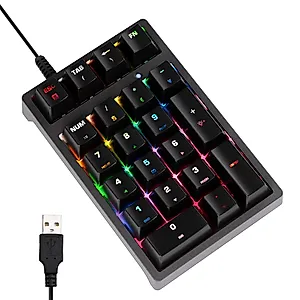JPHTEK Number Pad, Mechanical USB Wired Numeric Keypad with Blue LED Backlit 21 Key Mini Numpad for Laptop Desktop Computer PC Black