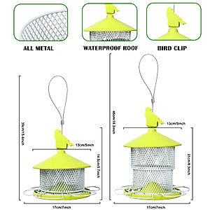 Metal Bird Feeder Clearance,Hanging Bird Feeders for Outside Wild Birds, Squirrel Poorf, Heavy Duty,6 Perches, 4 lbs Capacity for Cardinals, Finches, Blue Jays-Silver Green