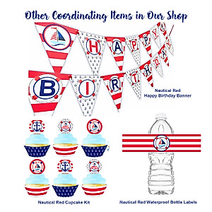 POP parties Nautical RED Happy Birthday Banner Pennant - Sailboat Party Banner - Made in The USA