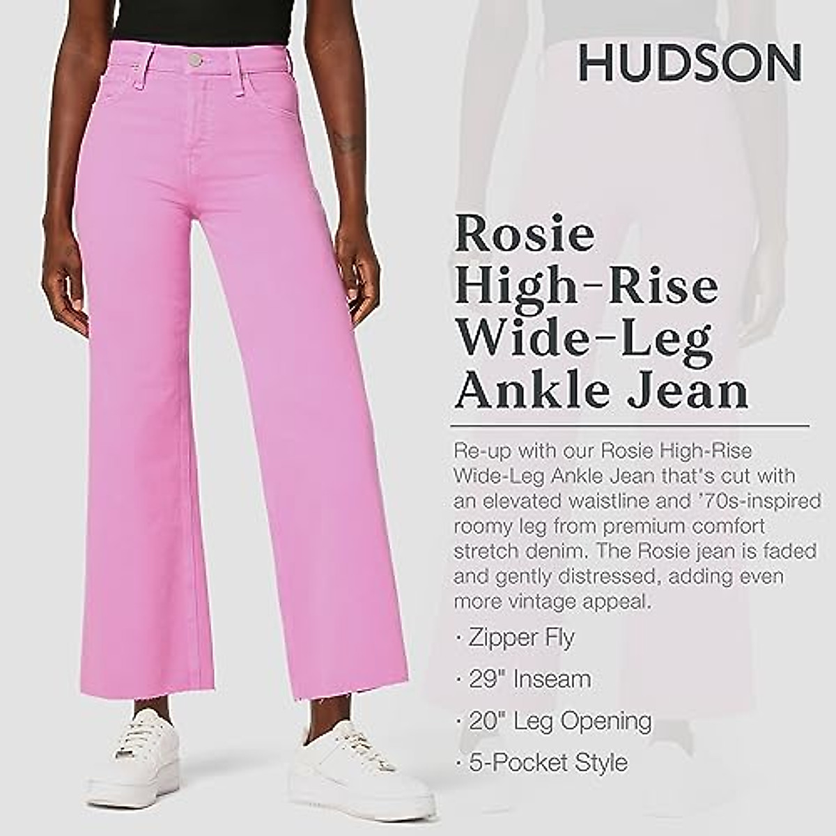 HUDSON Women's Rosie High Rise Wide Leg Ankle Jean, Fuchsia Pink Clean