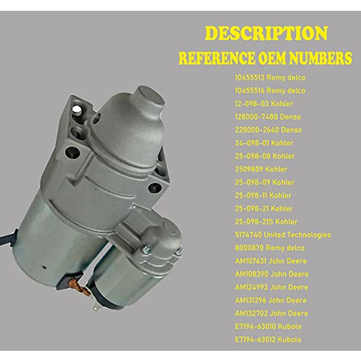 WZruibo Starter Replacement for 1994-2015 Kohler HP 15-27 John Deere Toro Cub Cadet Scotts Thomas Grasshopper 2509808, 2509809, 2509811, SDR0291, 41012182, 41012182R, 41012414，25-098-08