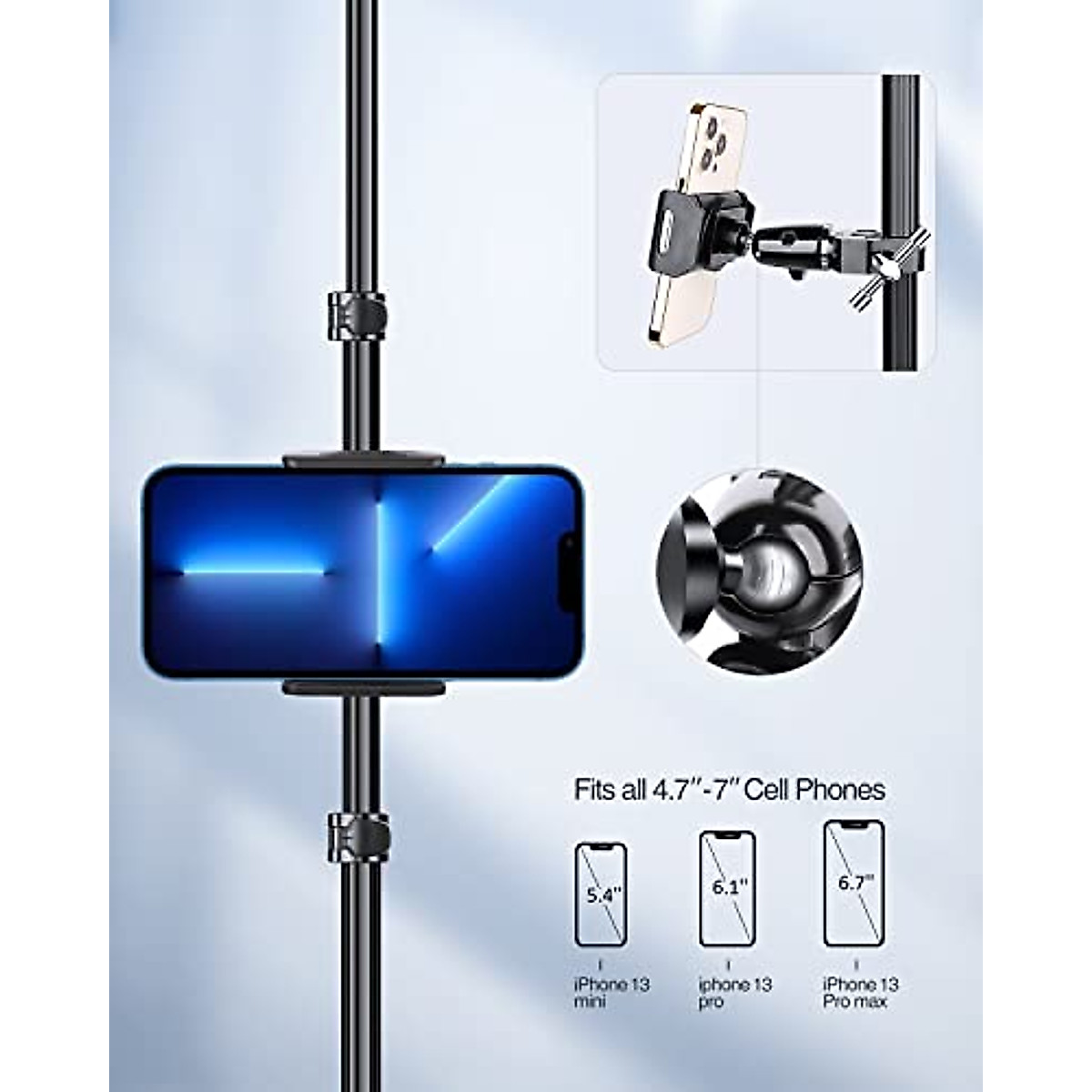 Elitehood 360° Swivel Tilt Mic Stand Phone Holder, Adjustable Phone Mount for Music Boom Mic Microphone Stand, Mic Stand iPhone Holder with Metal Clamp Mount for all iPhone, Android Cell Phone