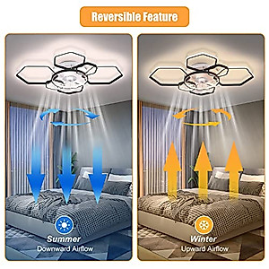 FATOLRD 41" Ceiling Fans with Lights, Modern Ceiling Fan with Dimmable LED and Remote, Bladeless Low Profile Ceiling Fan Lights Reversible Blades 6 Wind Speed Timing for Bedroom (Black)