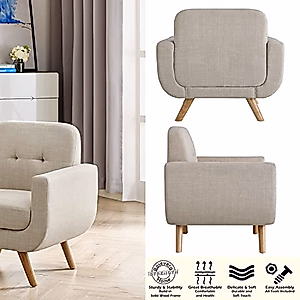 Rosevera Elena Contemporary Accent Armchair with Linen Upholstery Living Room Furniture, 1SEAT, Beige