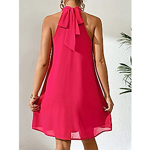 Floerns Women's Summer Floral Print Sleeveless Halter Neck Beach Party Dress Watermelon Pink Solid XS