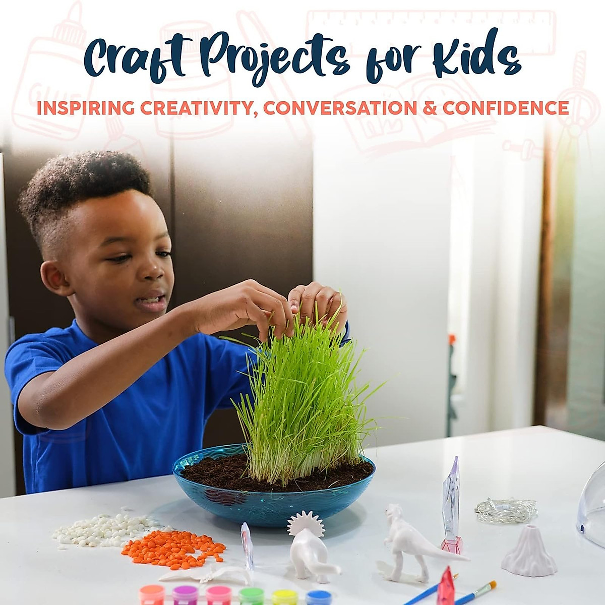 Bryte Light Up Dinosaur Terrarium Kit for Kids - Dino Habitat with Real Plants, Figurines, Volcano & LED Lights, DIY Science Kit, STEM & Arts Crafts Toys, Birthday Gifts for Boys Aged 4-12 yrs