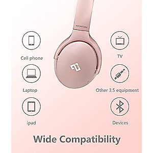 INFURTURE Active Noise Cancelling Headphones with Microphone, Wireless Over Ear Bluetooth Headphones-Black and Pink