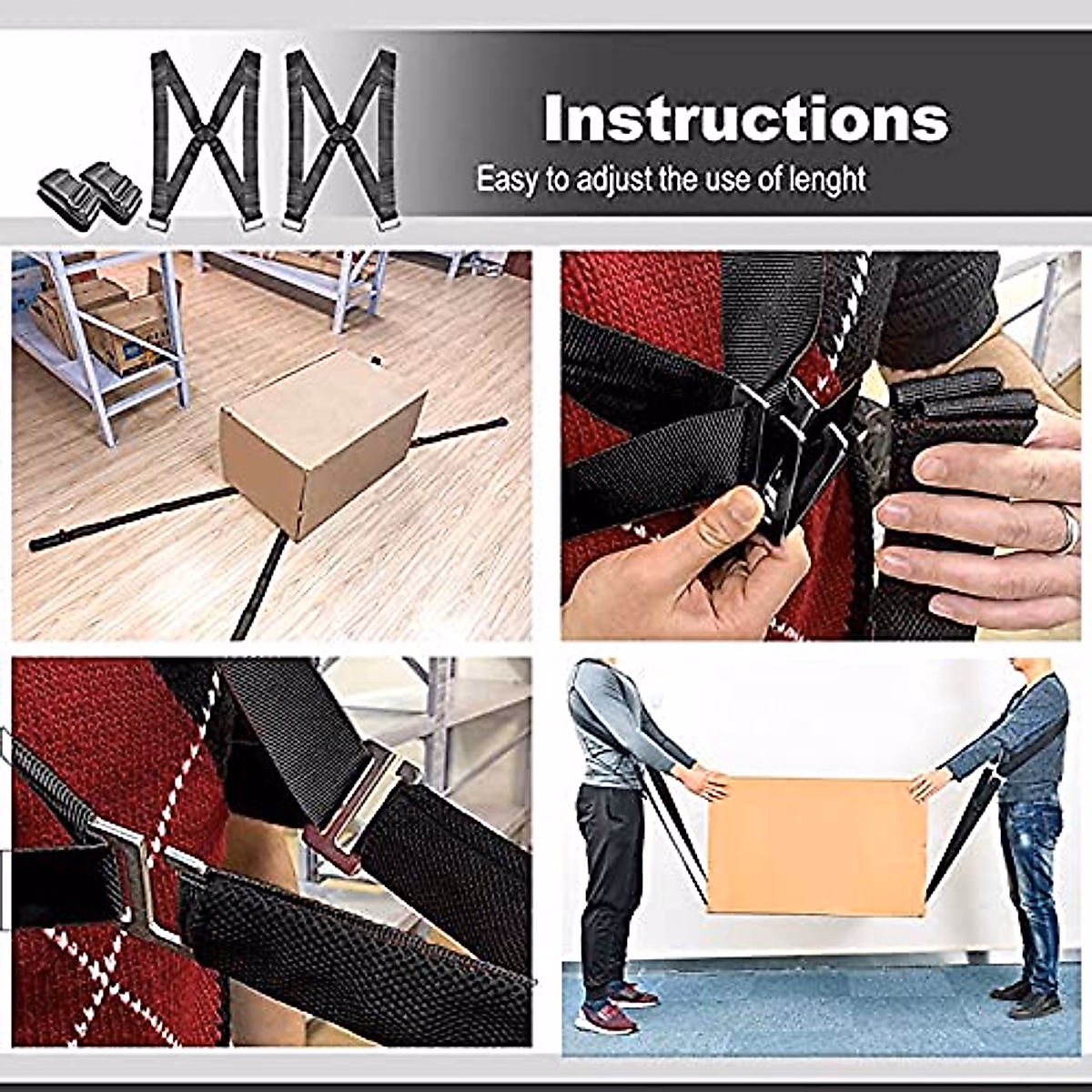 Furniture Moving Straps Furniture Dolly Moving Supplies Lifting Straps for Furniture, 2-Person Shoulder Lifting with 2 Pairs Gloves, Heavy Objects up to 800lbs, Black