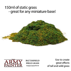 The Army Painter Battlefield: Field Grass Basing, 150 ml-for Miniature Bases & Terrains -Scenics Static Grass, Model Terrain Grass, Terrain Model Kit & The Army Painter Tufts for Bases of Minis