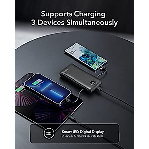 Portable Power Bank 20000mAh,VRURC 22.5W USB Port Fast Charging Portable Charger,Built-in AC Wall Plug, Micro&USB C Cables,4 Output Dual Input LED Display Integrated External Battery For Smart Devices