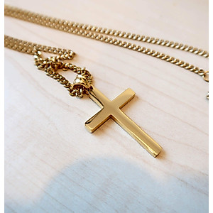 RIVETING JEWELRY 18K Gold Chain Style 3MM Necklace Cross Pendant strong Solid Clasp for Women, Girls, grandma, Teens Thin for Charms Miami Cuban Link Diamond Cut Religious (24)