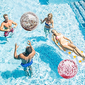 TURNMEON 6 Pack Sequins Beach Ball 20 Inch Jumbo Pool Toys Balls Giant Confetti Glitters Inflatable Clear Beach Ball Swimming Pool Water Beach Toys Outdoor Summer Party Favors for Kids Adults