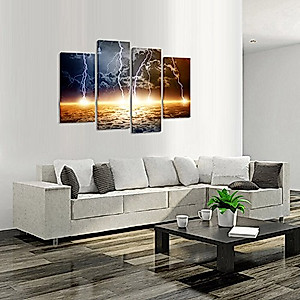Kreative Arts Natural Landscape Paintings Wall Art Lightning Strikes in the Clouds 4 Panel Picture Print on Canvas Giclee Artwork for Home Office Decoration