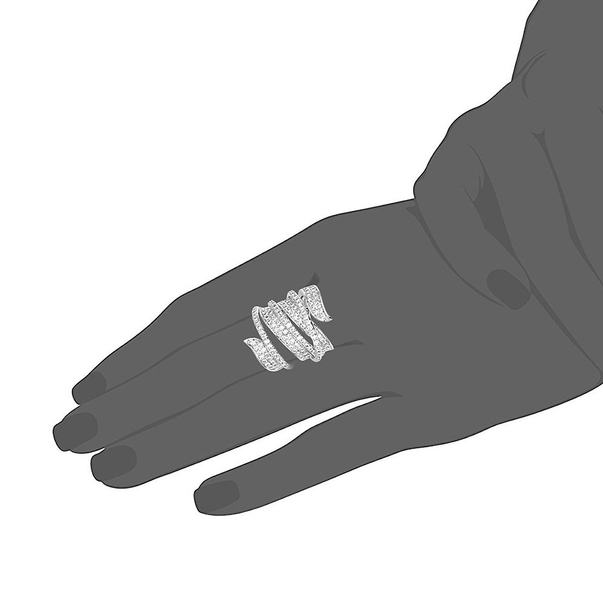 Delicin Jewelry Rhodium Plated Cubic Zirconia Wide Band Cocktail Ring