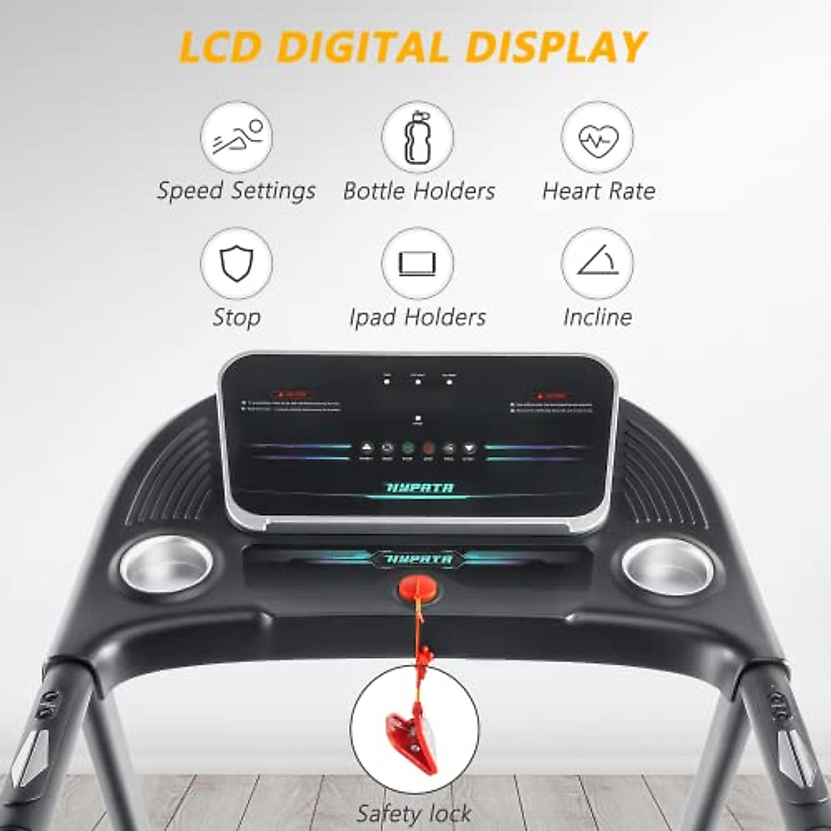 HYPATA Treadmill 300 lb Capacity,Max 2.5 HP Folding Treadmills for Running and Walking Jogging Exercise with 12 Preset Programs, 300 LBS Weight Capacity, Easy Assembly for Home Use