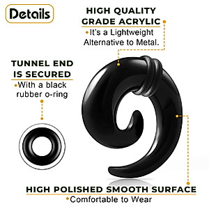 BIG GAUGES Pair of Black Acrylic Solid Spiral Coil Taper O-rings Piercing Jewelry Ear Plug Stretching Expander Earring (A002.3:Acrylic, 00 g 10 mm (2pcs))