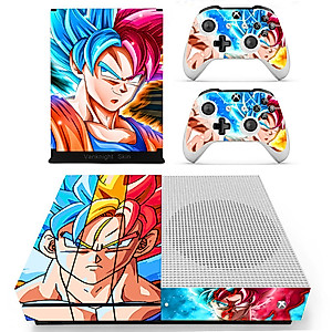 Vanknight XB One S Slim (XB1 S) Console 2 Controllers Skin Set Anime Vinyl Skin Decals Stickers Goku