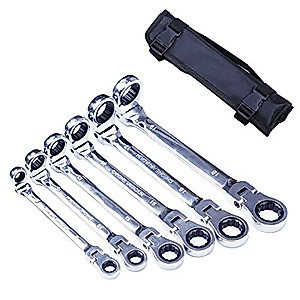 BANG 4 BUCK Metric Ratchet Wrench Set Double Box End Flex Head Ratcheting Wrench Roll for Craftsman, 8-19mm Standard Wrench Set Chrome Vanadium Steel Gear Wrench with Organizer Pouch, 6-Piece
