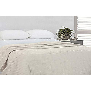 HILLFAIR 100% Combed Cotton Blanket– Queen Size Bed Blanket– Warm Soft All Season Breathable Lightweight Summer Blankets– Waffle Weave Home Decor Bed Blanket- Ivory Queen Bed Cotton Blankets/Bedcover