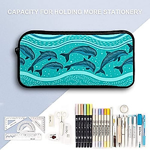 Dolphins in The Sea Pencil Case Stationery Pen Pouch Portable Makeup Storage Bag Organizer Gift