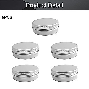 Othmro 5Pcs 1oz Metal Round Tins Aluminum Tin Cans Jar Refillable Containers 30ml Tin Cans Tin Bottles Containers with Screw Lid for Salve Spices Lip Balm Tea Candies Silver 52×20mm