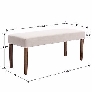 LIVINOVA Farmhouse Upholstered Dining Bench Seat, 45" Linen Entryway Bench with Natural Wood Legs, Mid Century Modern End of Bed Bench for Kitchen Bedroom Living Room Hallway, for 2-3 Person, Beige