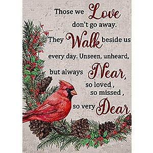 Furiaz Those We Love Don't Go Away Cardinal Red Bird Small Decorative Winter Garden Flag, Quote Yard Pincone Tree Branches Home Outside Decoration, Christmas Farmhouse Outdoor Decor 12x18