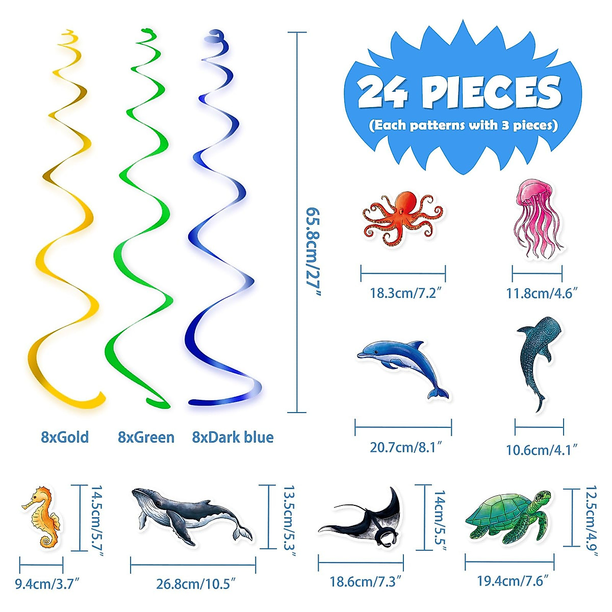 WERNNSAI 24 Pcs Ocean Party Hanging Swirls - Ocean Theme Party Decorations Sea Animals Ceiling Streamers Decor for Boys Kids Summer Under The Sea Baby Shower Birthday Party Supplies Wall Window Decors