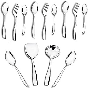 Stainless Steel Flatware & Cutlery Serving Set Premium Fork Dinner Spoons, Tableware Spoon & Tea & Dessert Spoons with Ladle karchi, Rice & Serving Spoon Set of 22 PCS