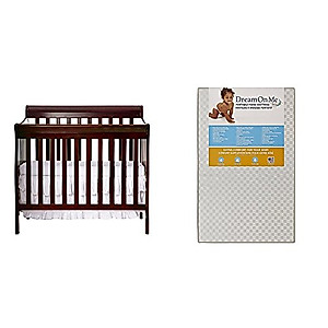 Dream On Me Aden 4-in-1 Convertible Mini Crib with Dream On Me 3" Portable Crib Mattress, White