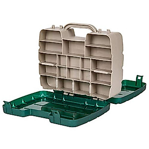 Flambeau Outdoors 7220 Small 11" Double-Sided Satchel, Portable Tackle Storage Box with Removable Dividers and Handle, Tan/Green