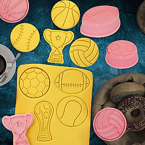 8 Pieces Cookie Cutters Sports Ball 3D Football Volleyball Soccer Basketball Shape Biscuit Cutter Cookie Stamps Mold for DIY Cookie Baking Supplies