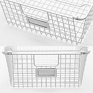 2 Pack Stackable Wire Storage Baskets With Handles,for Kitchen, Bathroom, Cabinets, Cupboards, Countertop - Freezer & Pantry Organizer Bins, for Snacks, Drinks, Potatoes, Onions, Meat XXL