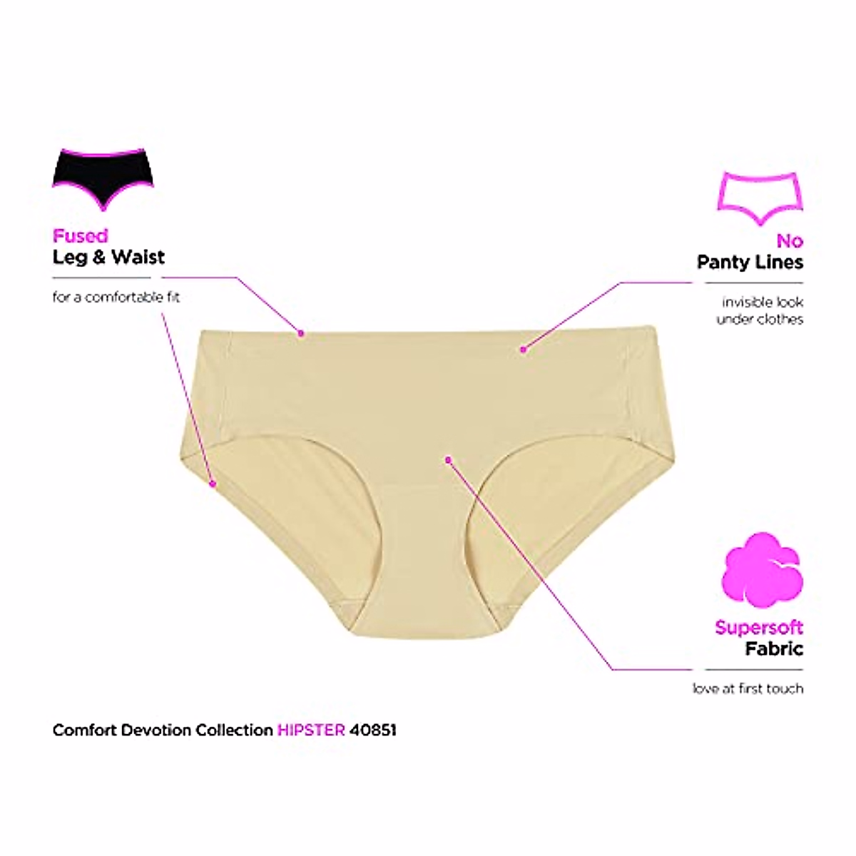 Maidenform womens Comfort Devotion No Pinch Panties, Hipster, Bikini, and Thong Available hipster panties, - Latte Lift, Medium US