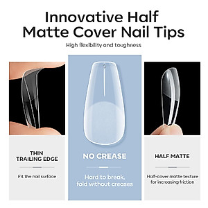 modelones Nail Tips and Glue Gel Kit, Gel x Nail Kit with 4-in-One Nail Glue, 500Pcs Nail Tips Half Matte Medium Coffin Shape, Mini LED Nail Lamp, Nail Dehydrator for Fast Extension Salon Nail Art