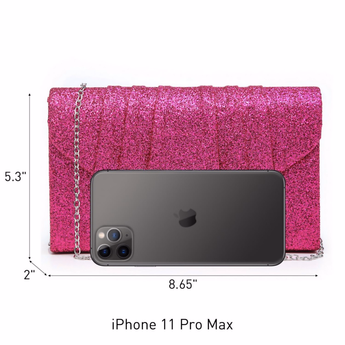 Dasein Women Glistening Evening Bags Pleated Clutch Handbags Wedding Purses Cocktail Prom Hand Pouch Fuchsia