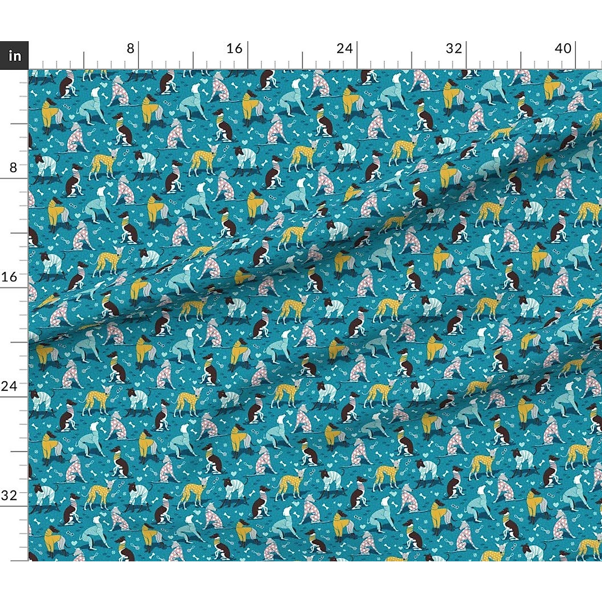 Spoonflower Fabric - Small Scale Greyhounds Turquoise Greyhound Dogs Breeds Hound Printed on Petal Signature Cotton Fabric by The Yard - Sewing Quilting Apparel Crafts Decor