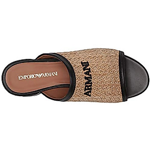 Emporio Armani Women's Raffia Logo Slide Mule, Natural + Black, 34 Medium EU (4 US)