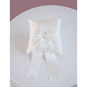 STAFUNI Wedding Ring Pillow, Ivory Ring Bearer Pillow, Simple Collection of Big Bow, Ring Bearer Holder for Wedding Party Ceremony