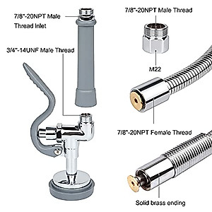 COOLWEST Pre-Rinse Spray Valve with Hose 44 Inch Stainless Commercial Hose with Sprayer Nozzle Head Replacement Kit for Commercial Kitchen Sink Faucet