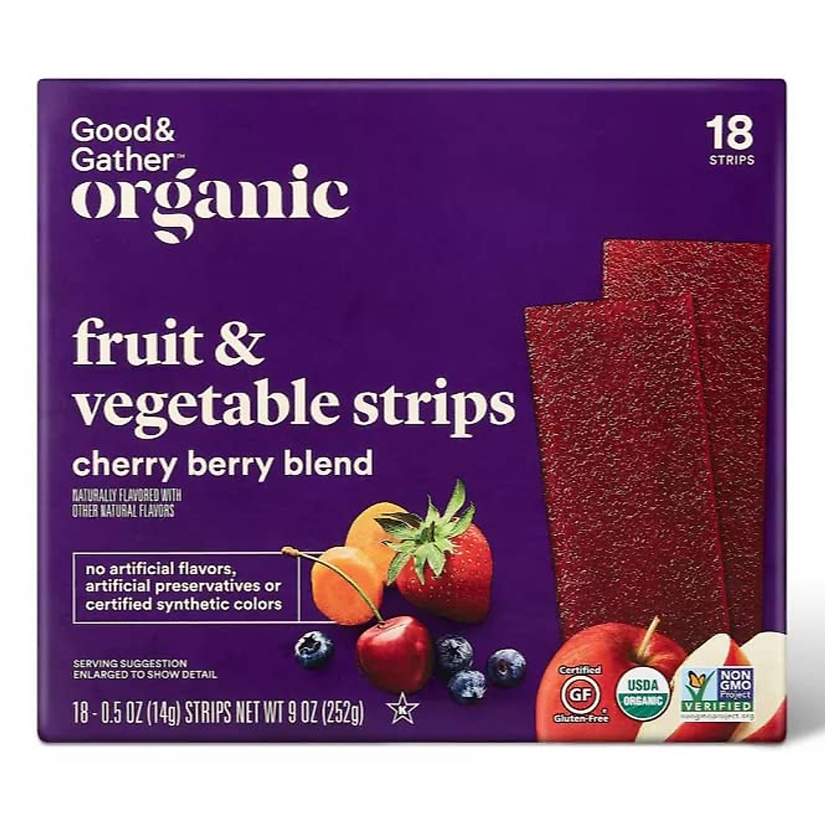 Good & Gather Organic Fruit & Vegetable Strips. Cherry Berry Blend. 18 Count. Gluten Free Certified.