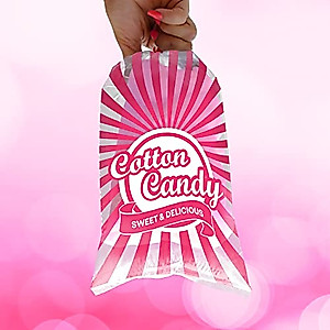 Cotton Candy Bags with Ties (100 Count), Clear Bags for Cotton candy with Print, Prefect for Carnivals and Parties. 11.5x18.5 Inches (Red)