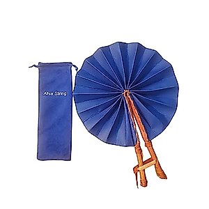 Blue African Fabric Folding Fan: Church, Ankara, Leather, Wedding, Sports, and Pouch Included!