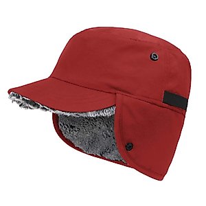 Gisdanchz Hiking Snow Ski Hunting Winter Earflap Elmer Fudd Army Military Hat for Men Women Cold Weather Warm Cadet Cap Ear Muffs Cover Adjustable Mens Trapper Baseball Flat Top Hats Headgear Red