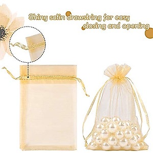 HRX Package 100pcs Gold Organza Gift Bags, 4 x 6 inch Candy Mesh Drawstring Favor Bags Jewelry Pouches for Christmas Wedding Party