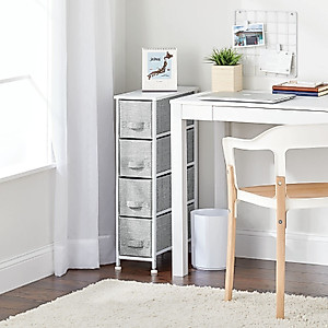 mDesign Narrow Dresser Storage Tower Stand with 4 Removable Fabric Drawers - Steel Frame, Wood Top Organizer for Bedroom, Entryway, Closet - Lido Collection - Gray