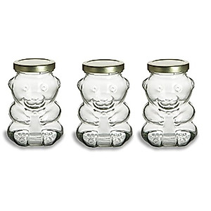 Nakpunar 9 oz Glass Bear Jars with Lids for Honey, Candies, Piggy Banks (3, Gold)