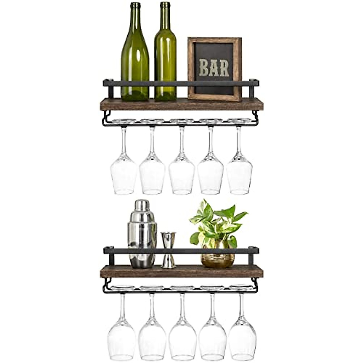 Mkono Wall Mounted Wine Rack and Key Holder with 6 Hooks